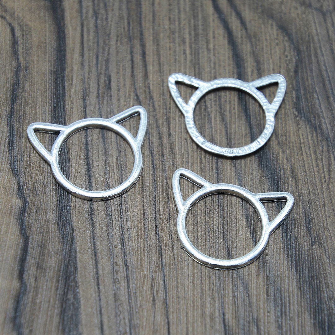 10 Silver Tone Cat Head Outline Charms: Zinc Alloy Pendants (30x29mm ...
