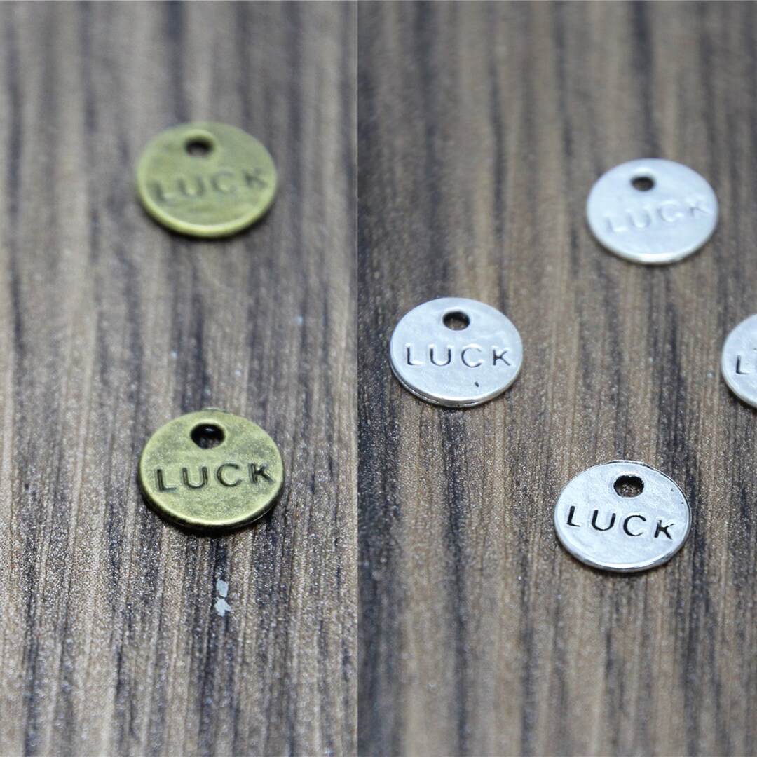50pcs LUCK Small Disc Charms Bronze Tone Good Luck Pendants Charms 9mm ...