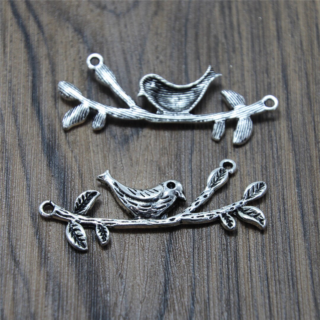 5pcs Huge Bird Connector Charms Antique Tibetan Silver Tone Birds on a ...