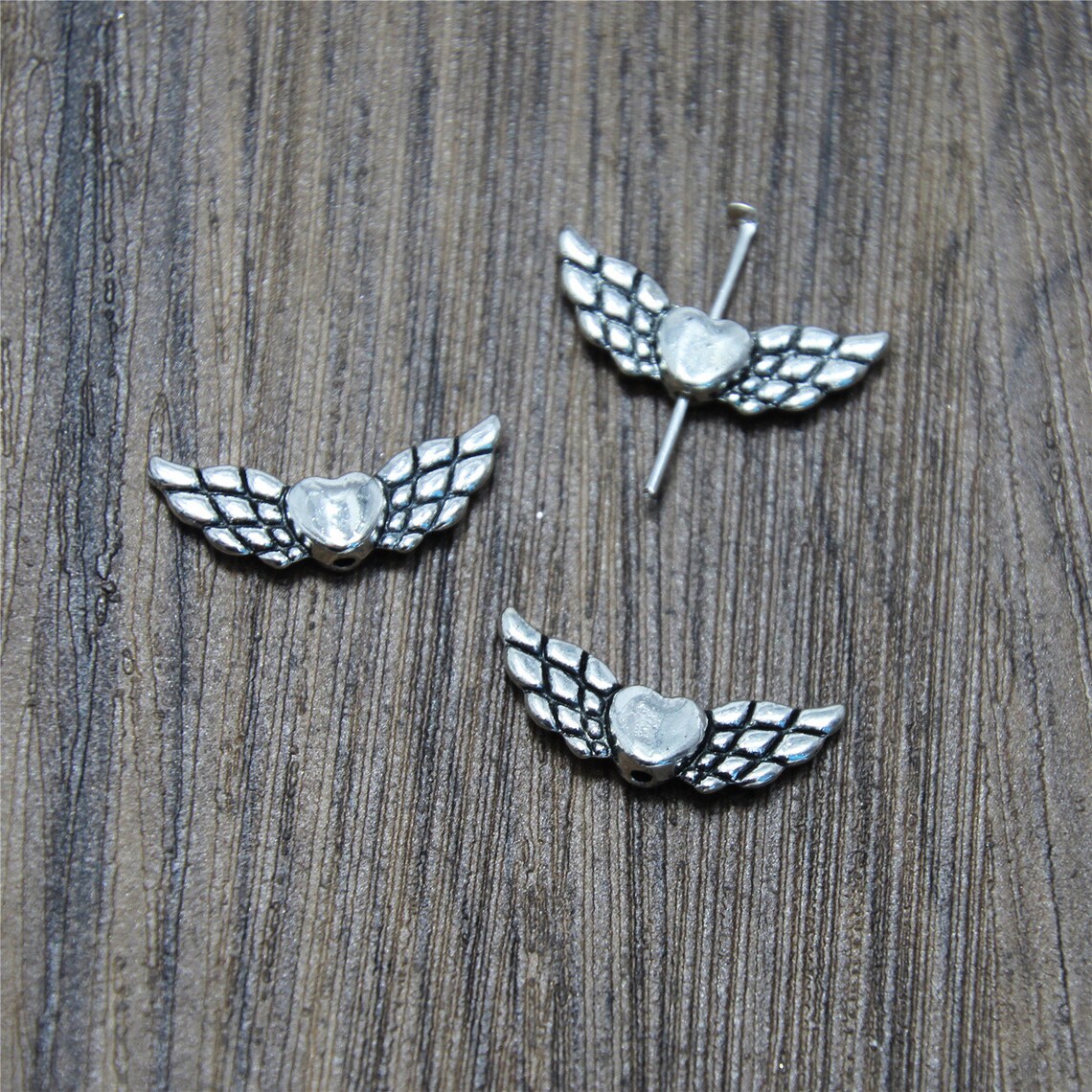 20pcs Heart Angel Wing charm Beads silver Tone 22 x 8 mm | Etsy
