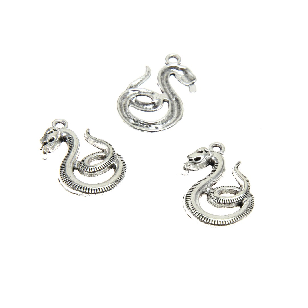 Silver Snake Charm Pendants: DIY Jewelry Making Accessories (14x25mm ...
