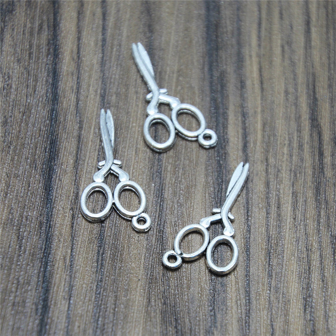 25pcs Scissors Charms Scissors Pendants Silver Tone Double Sided 3D 12 ...