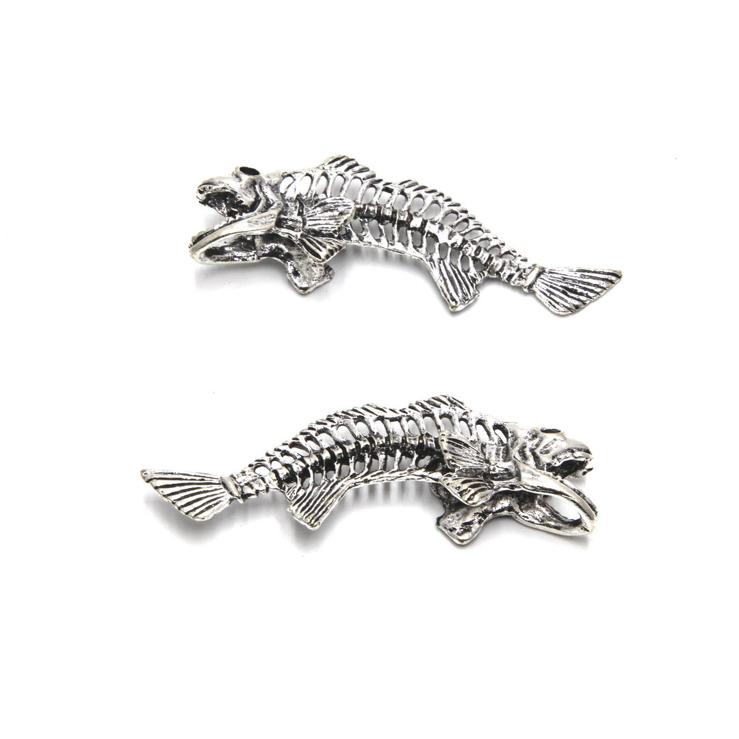 2pieces/lot Fishbone Charm Fish Skull Scary Deep Stainless Steel DIY ...
