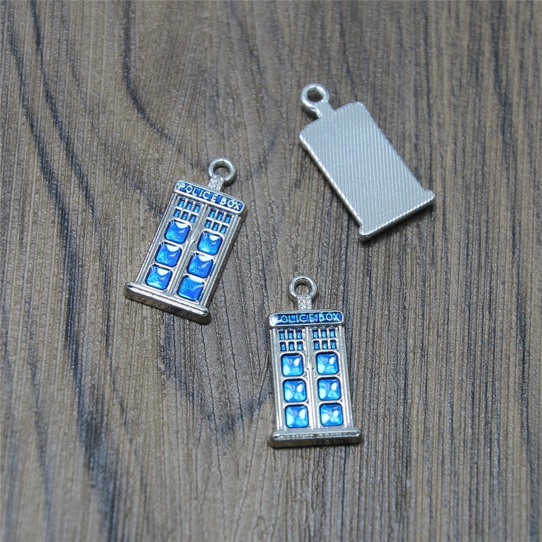 5pcs Tardis Charms Antique Tibetan Silver Doctor Who Blue Police Box ...