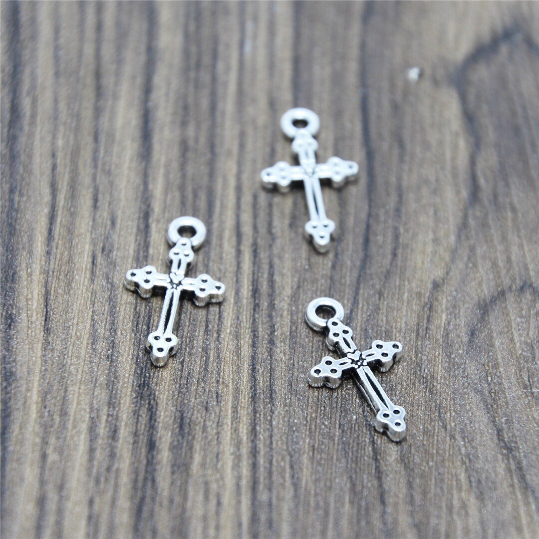 50pcs Cross Charm Silver Tone Vintage Small Cross Double Sided Charms ...