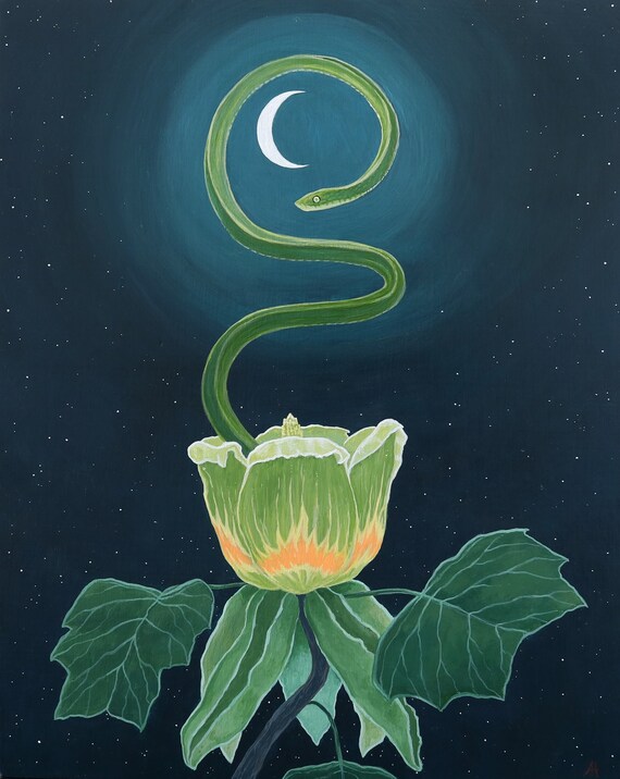 ART PRINT Green Snake Moon | Etsy