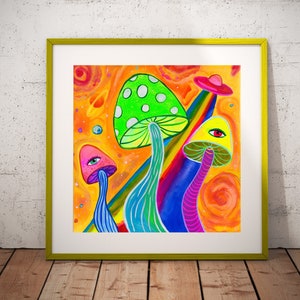 Trippy Draws Poster, Trippy Wall Art, Mushroom Print, Watercolor ...