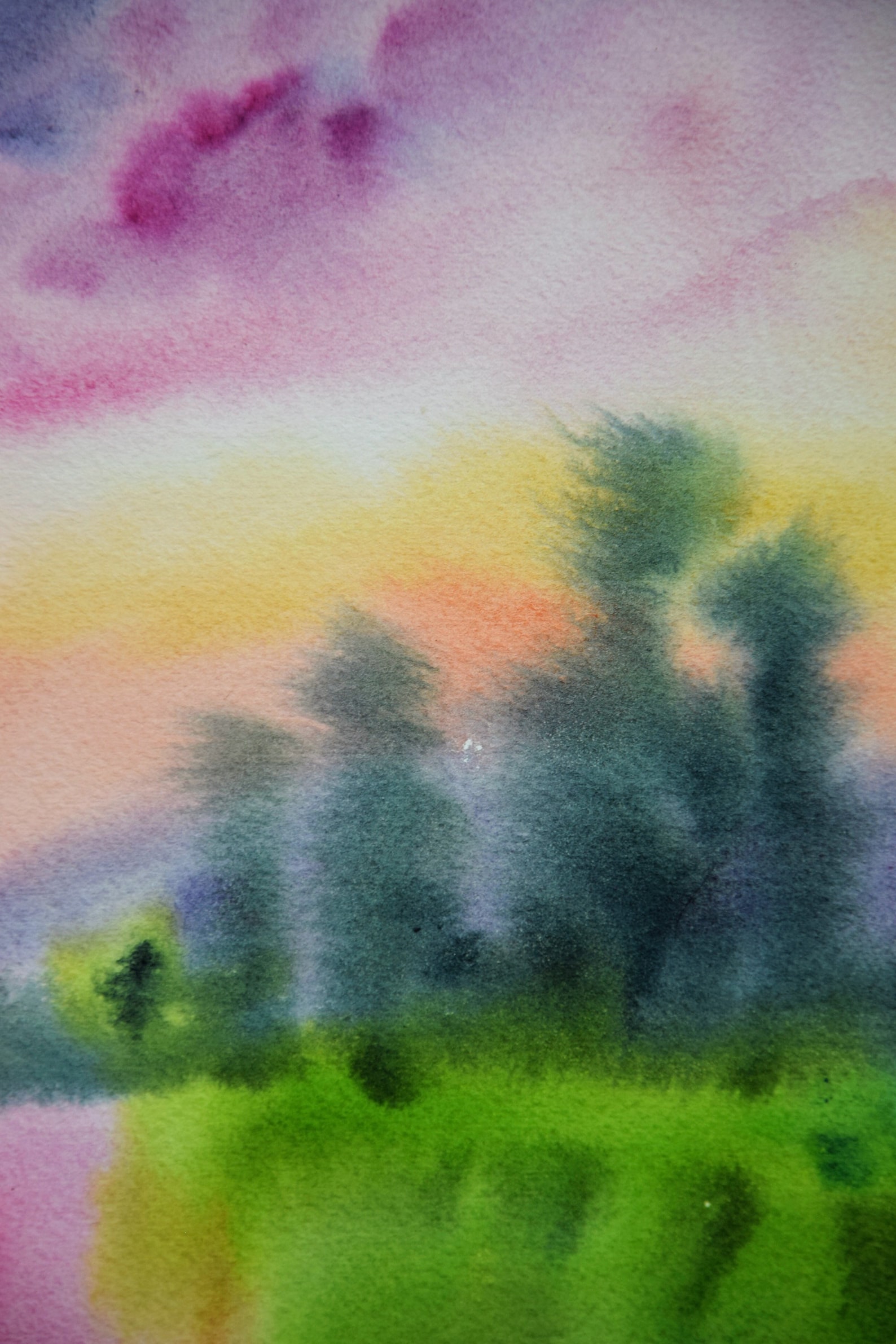 Sunset Landscape Painting ORIGINAL Watercolor Painting Pink | Etsy