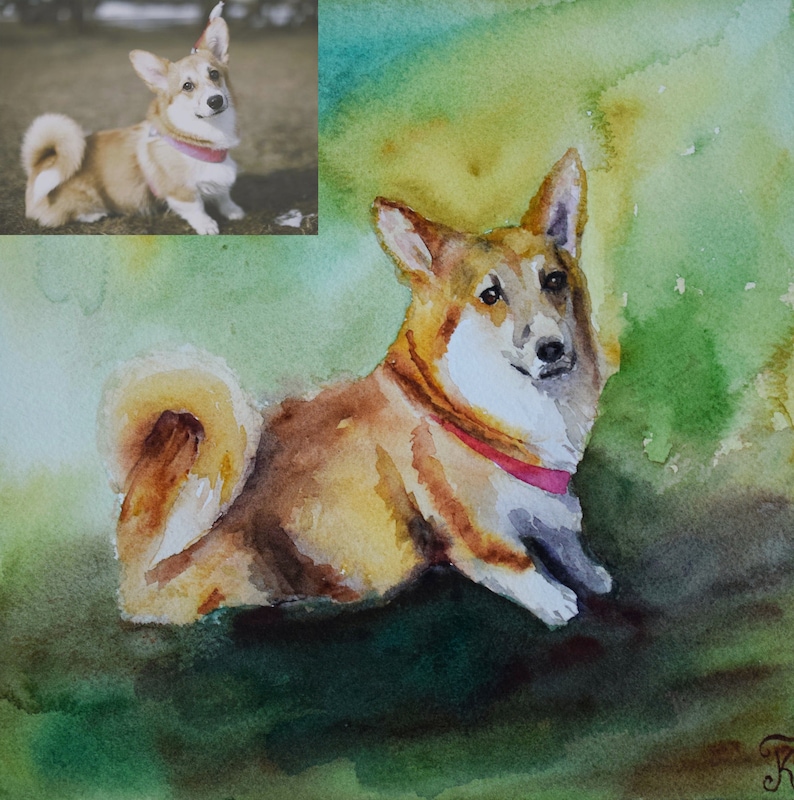 Custom pet portrait WATERCOLOR PAINTING from your photo hand | Etsy