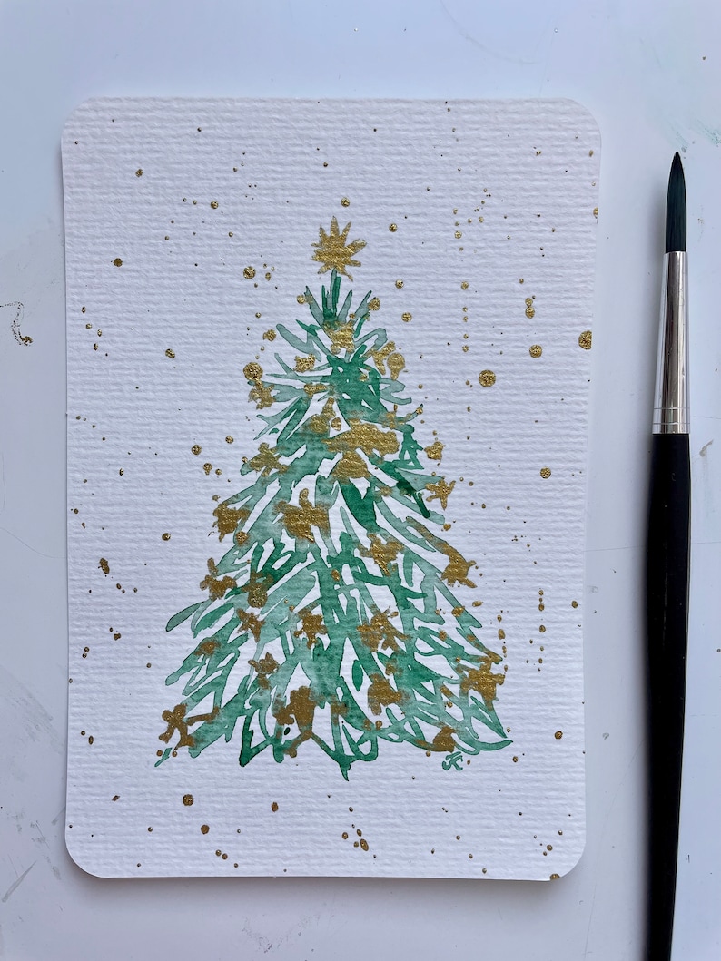 Christmas Tree Painting Holiday Cards Hand Painted Postcard - Etsy