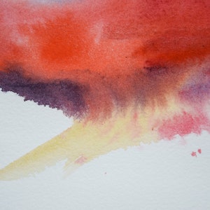 Abstract Sunset Print, Red Sun Poster, Minimalist Landscape Watercolor ...