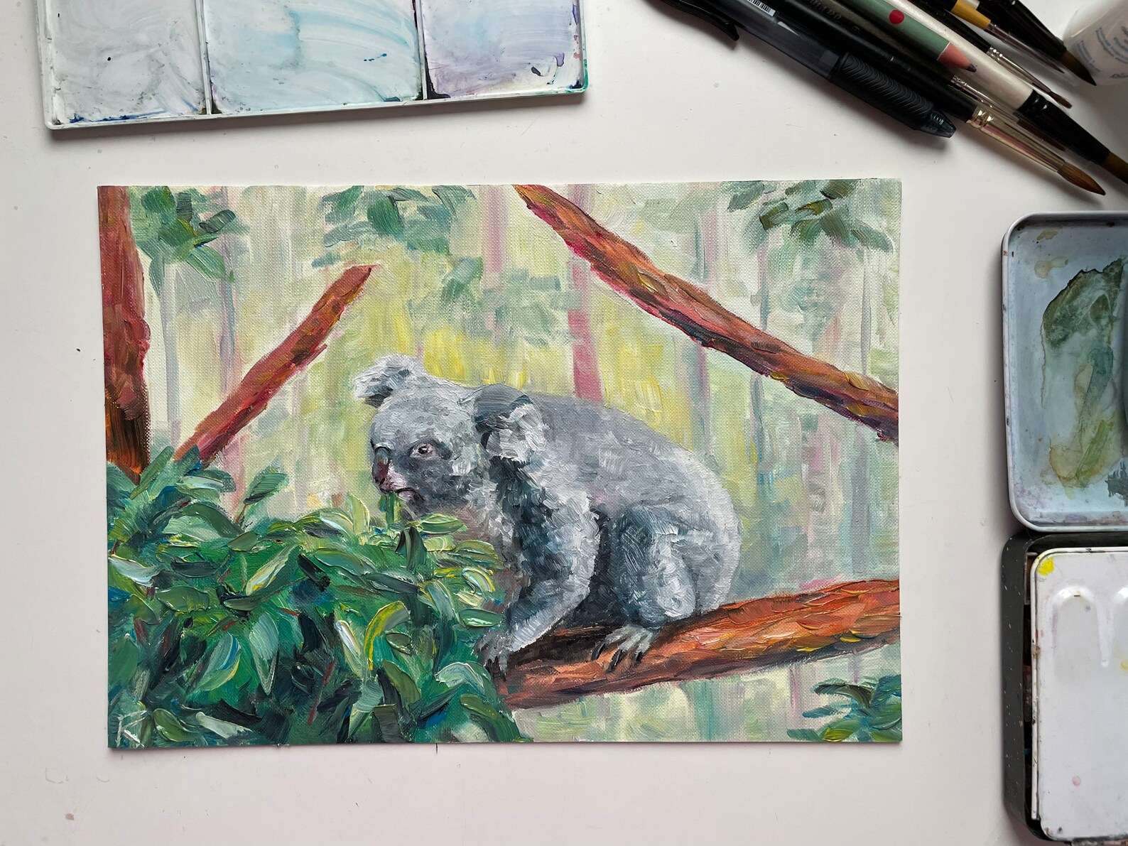 Koala Oil Painting Cute Bear Original Artwork Australia Wall - Etsy