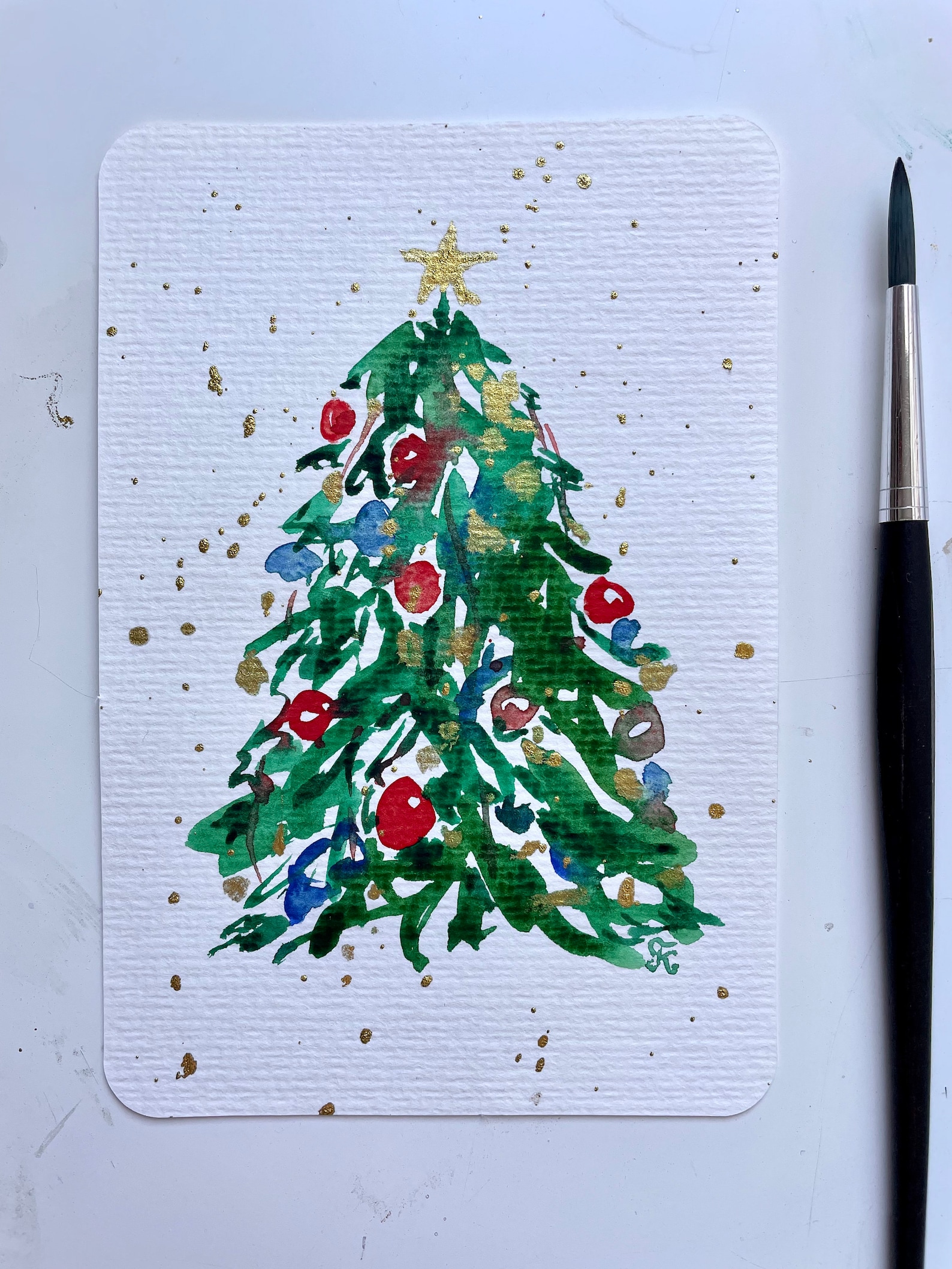 Christmas Tree Painting Holiday Cards Hand Painted Postcard - Etsy