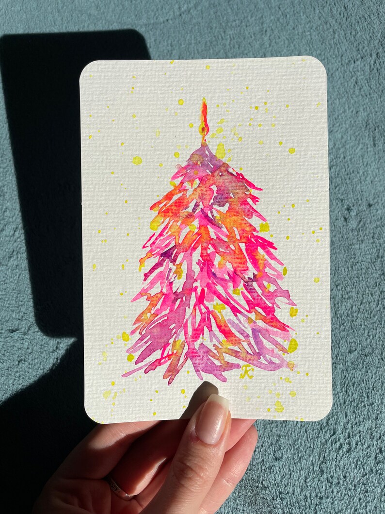 Christmas Tree Painting Holiday Cards Hand Painted Postcard - Etsy