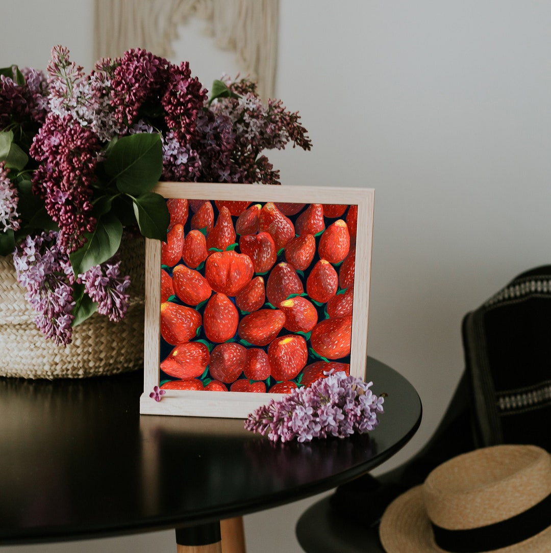 Strawberry Art Print, Strawberries Painting, Cottagecore Art, Fruit ...