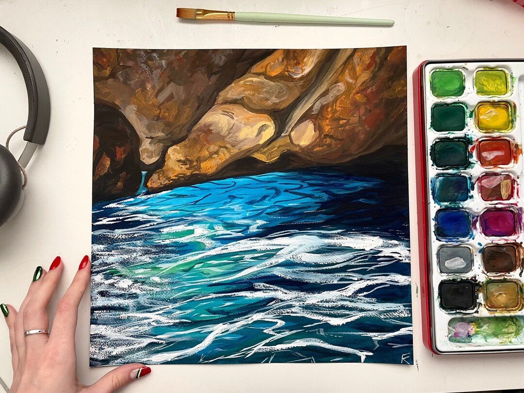 Ocean Gouache Painting, Sea Water Original Artwork, Coastal Wall Art - Etsy