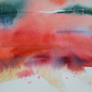 Abstract Sunset Print, Red Sun Poster, Minimalist Landscape Watercolor ...