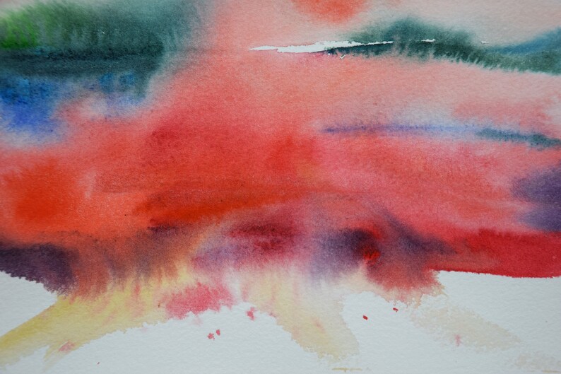 Abstract Sunset Print, Red Sun Poster, Minimalist Landscape Watercolor ...