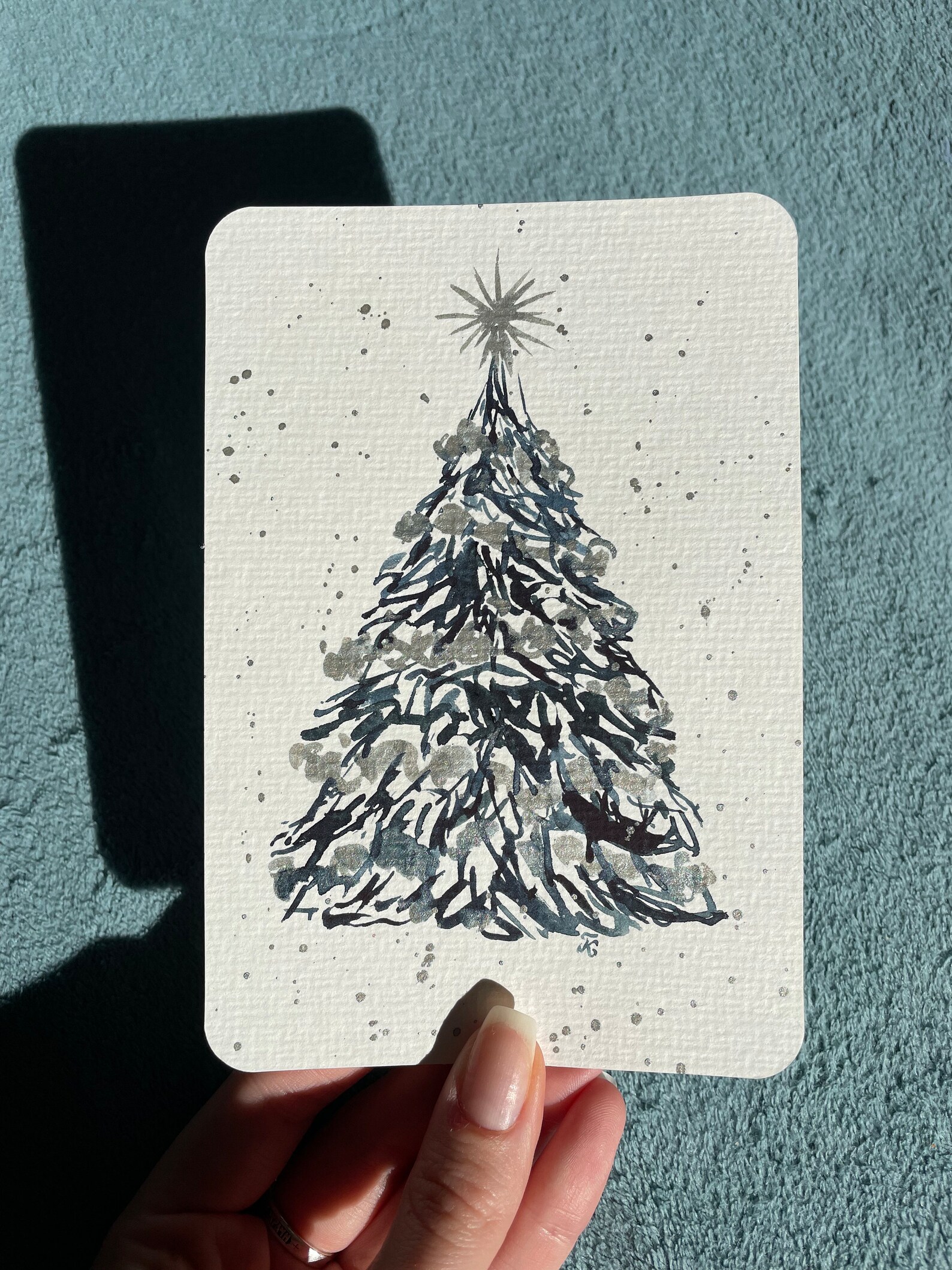 Christmas Tree Painting Holiday Cards Hand Painted Postcard - Etsy