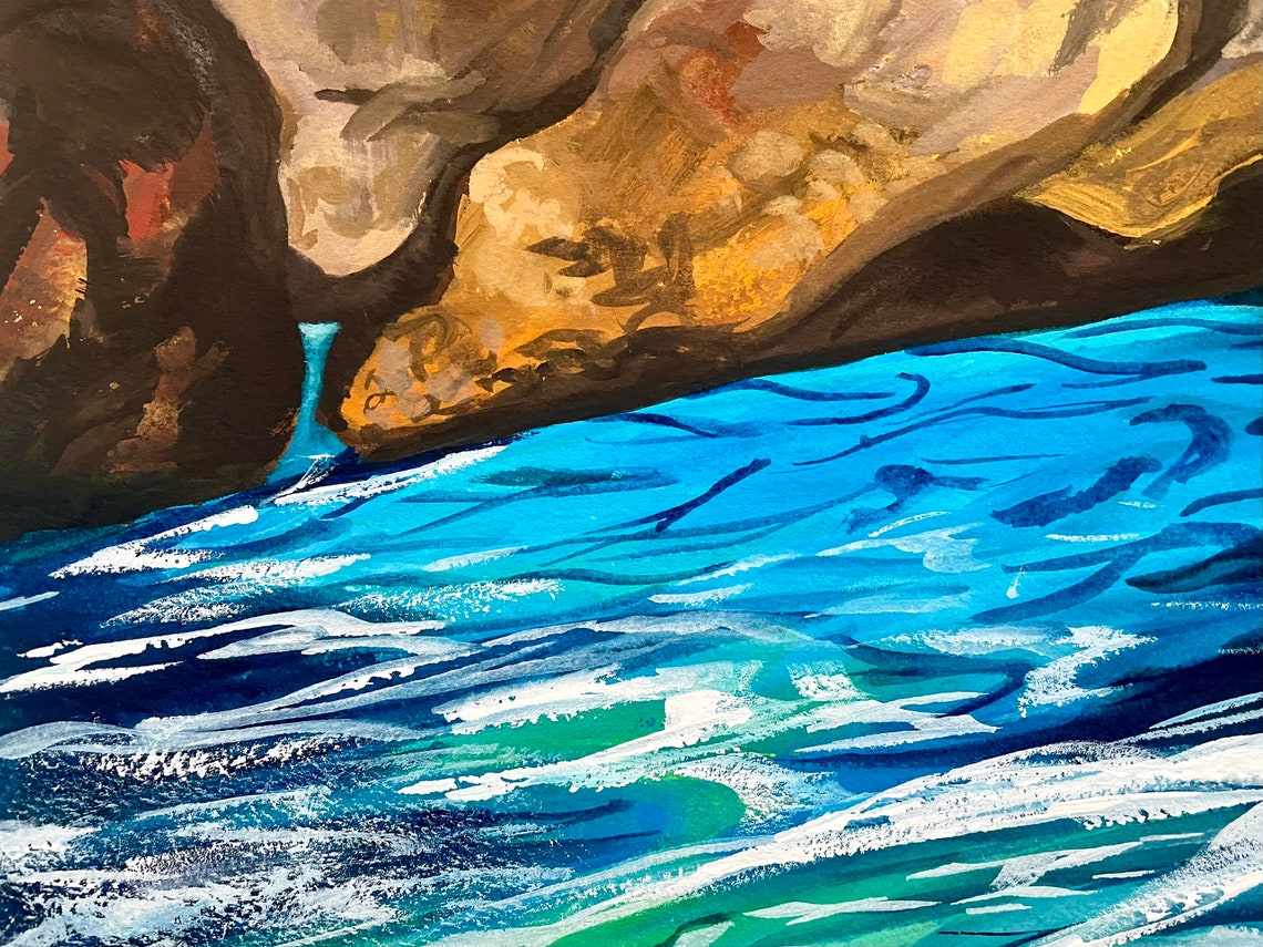 Ocean Gouache Painting Sea Water Original Artwork Coastal | Etsy