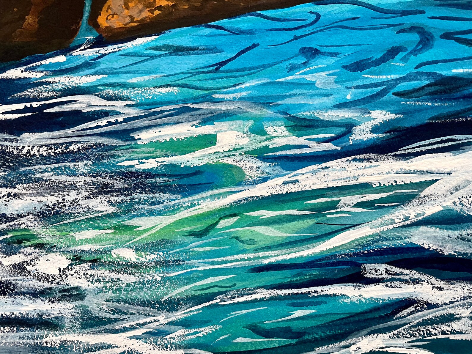 Ocean Gouache Painting Sea Water Original Artwork Coastal - Etsy