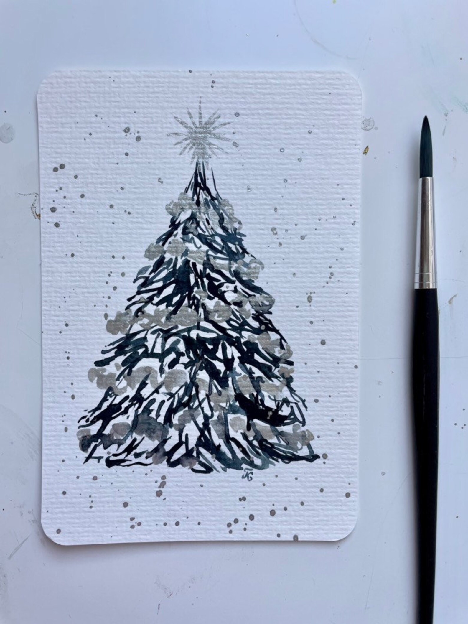 Christmas Tree Painting Holiday Cards Hand Painted Postcard - Etsy