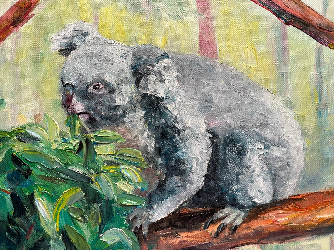 Koala Oil Painting Cute Bear Original Artwork Australia Wall - Etsy