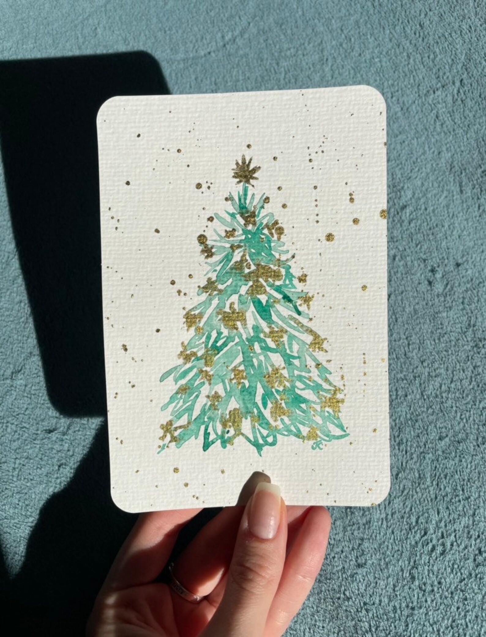 Christmas Tree Painting Holiday Cards Hand Painted Postcard - Etsy