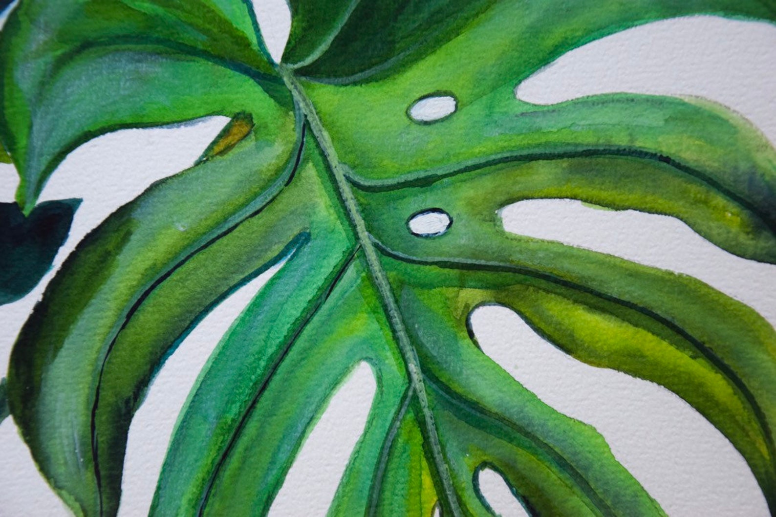 Monstera Leaves Watercolor Painting PRINT, Botanical Abstract, Tropical ...