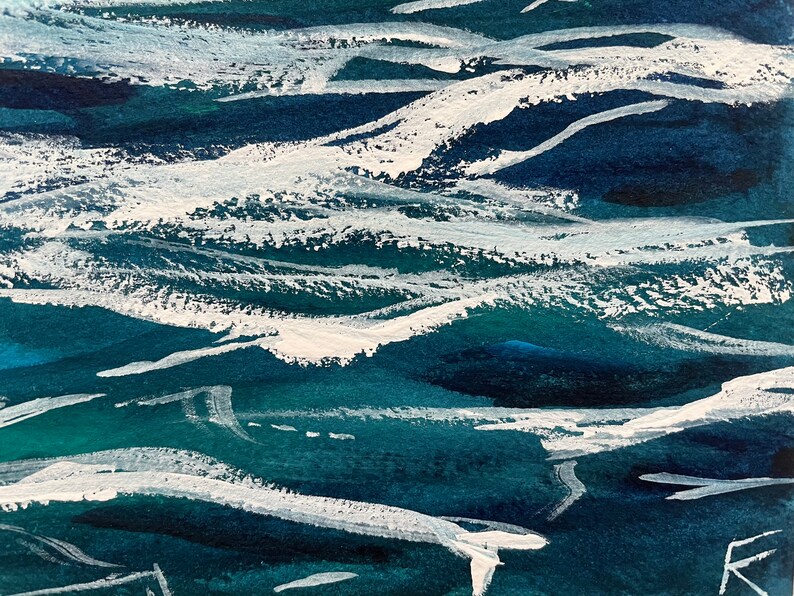 Ocean Gouache Painting Sea Water Original Artwork Coastal - Etsy