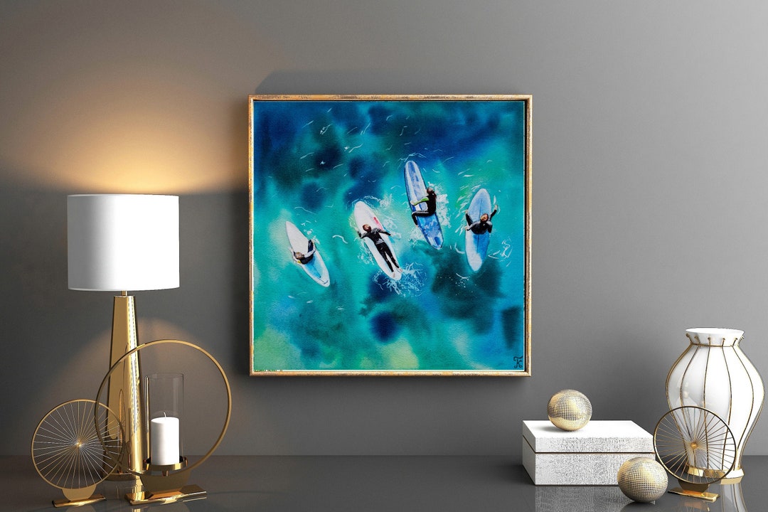 Surfing Watercolor Print, Sea Ocean Art, Boho Summer Wall Decor - Etsy