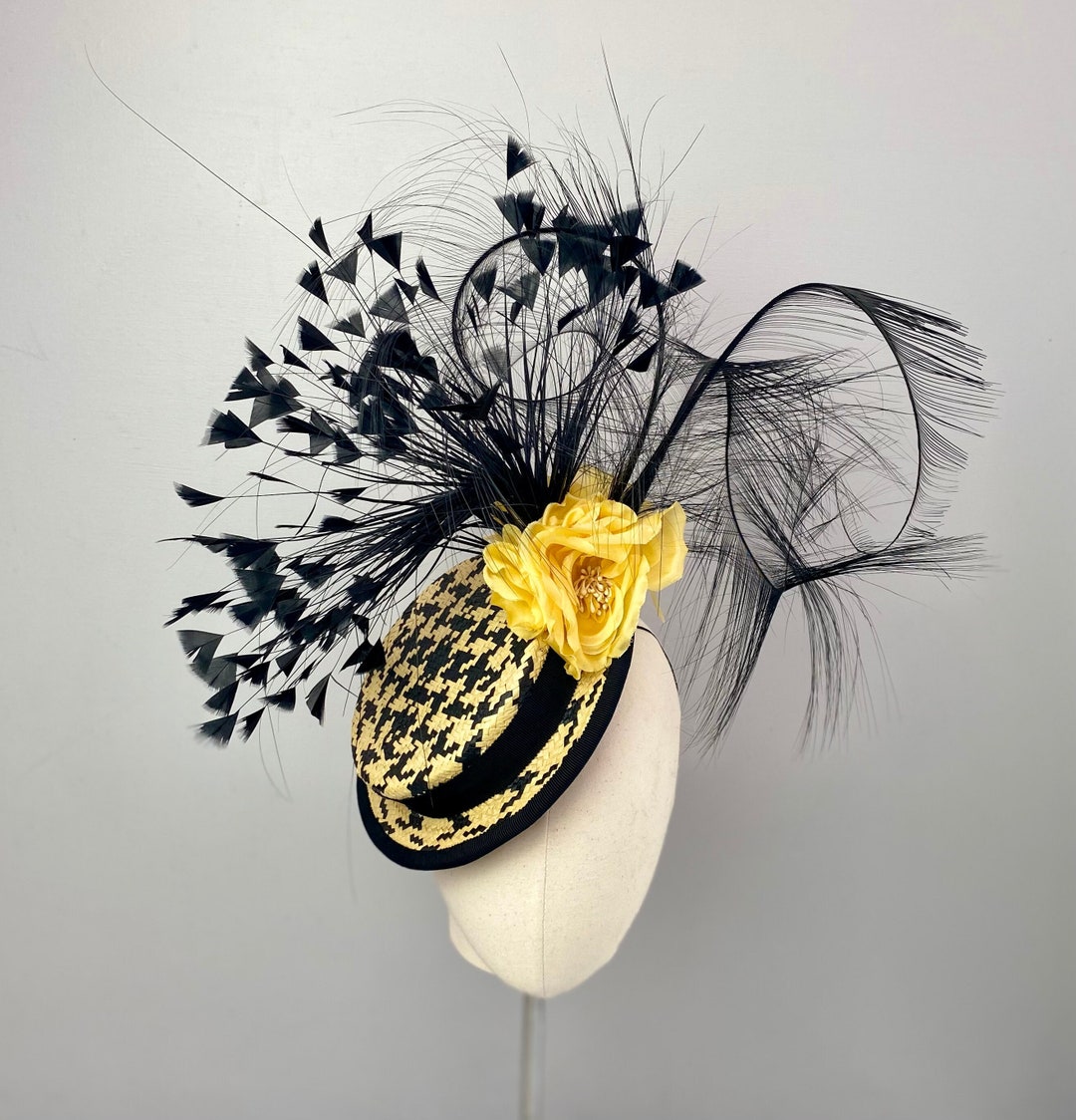 Yellow and Black Boater Hat Perfect for Royal Ascot - Etsy UK
