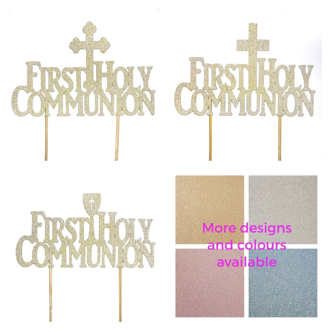 First Holy Communion Cake Toppers // Glitter Cross Jesus on - Etsy