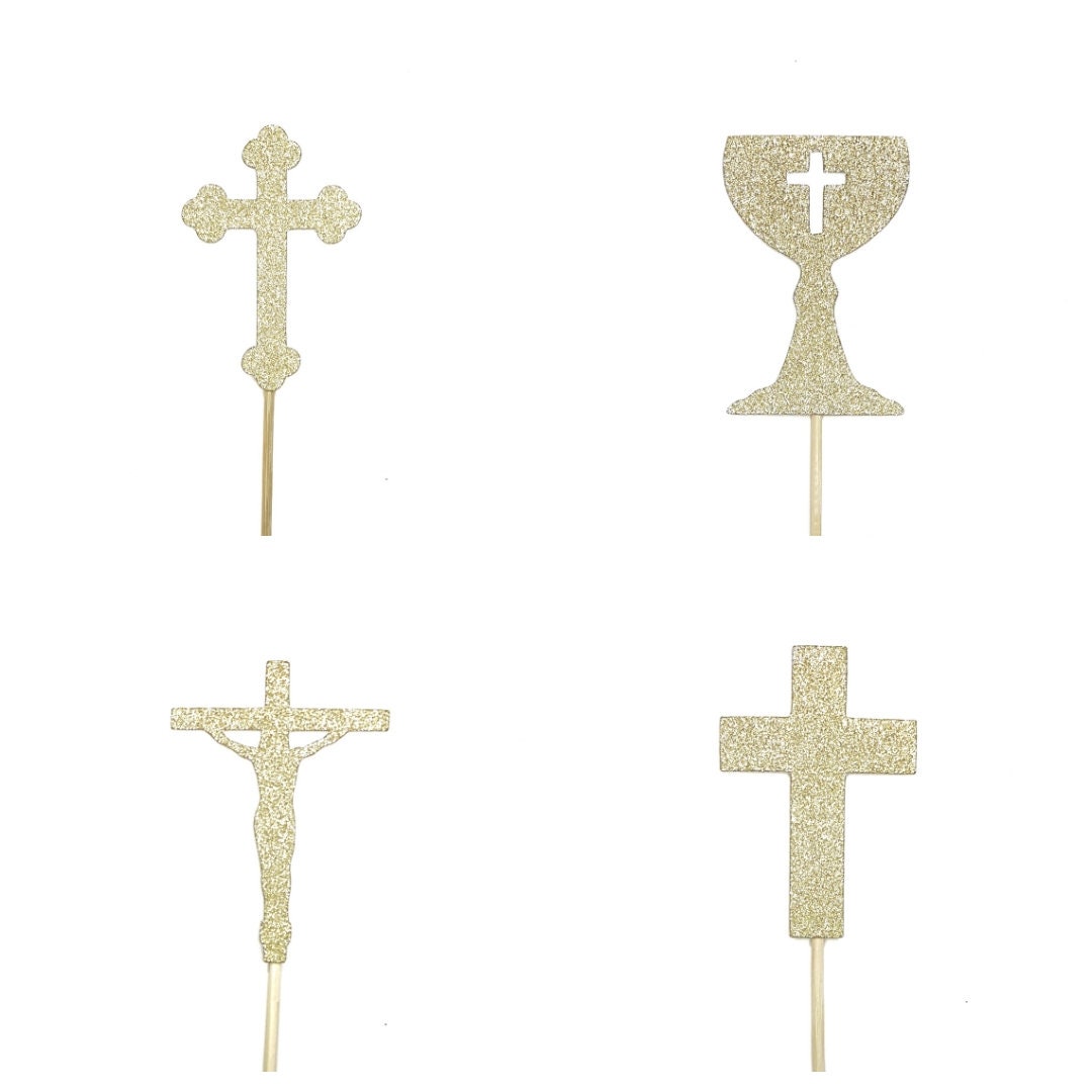 First Holy Communion Cupcake Toppers // Glitter Cross Jesus - Etsy
