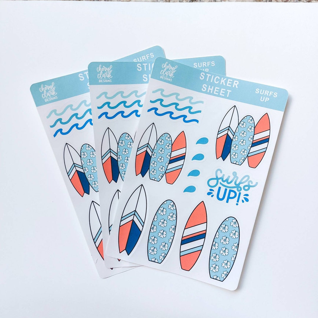 Surfboard Sticker Sheets / Beach Theme Stickers / Summer Stickers ...
