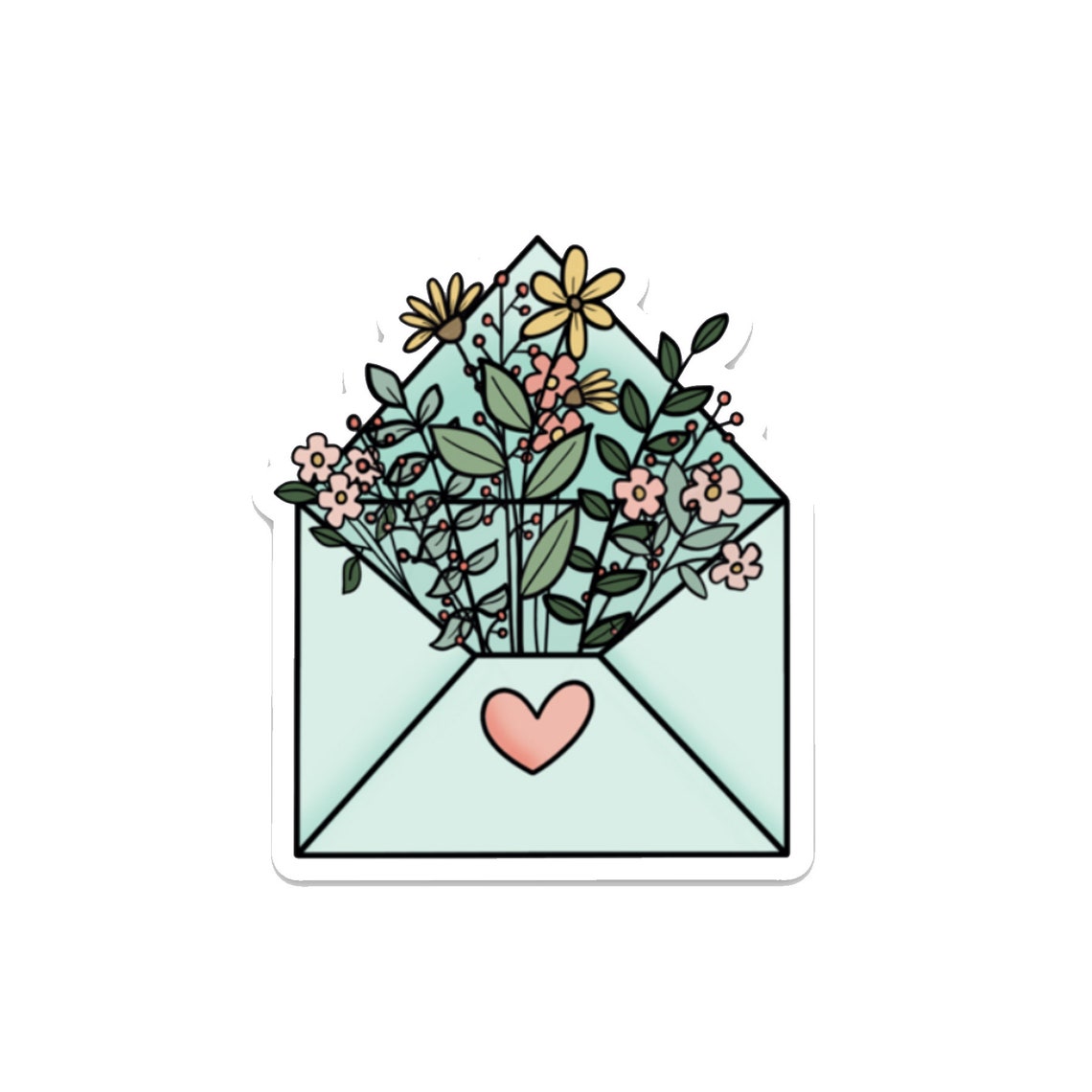 Happy Mail Sticker / Envelope With Flowers Sticker / Floral Sticker ...