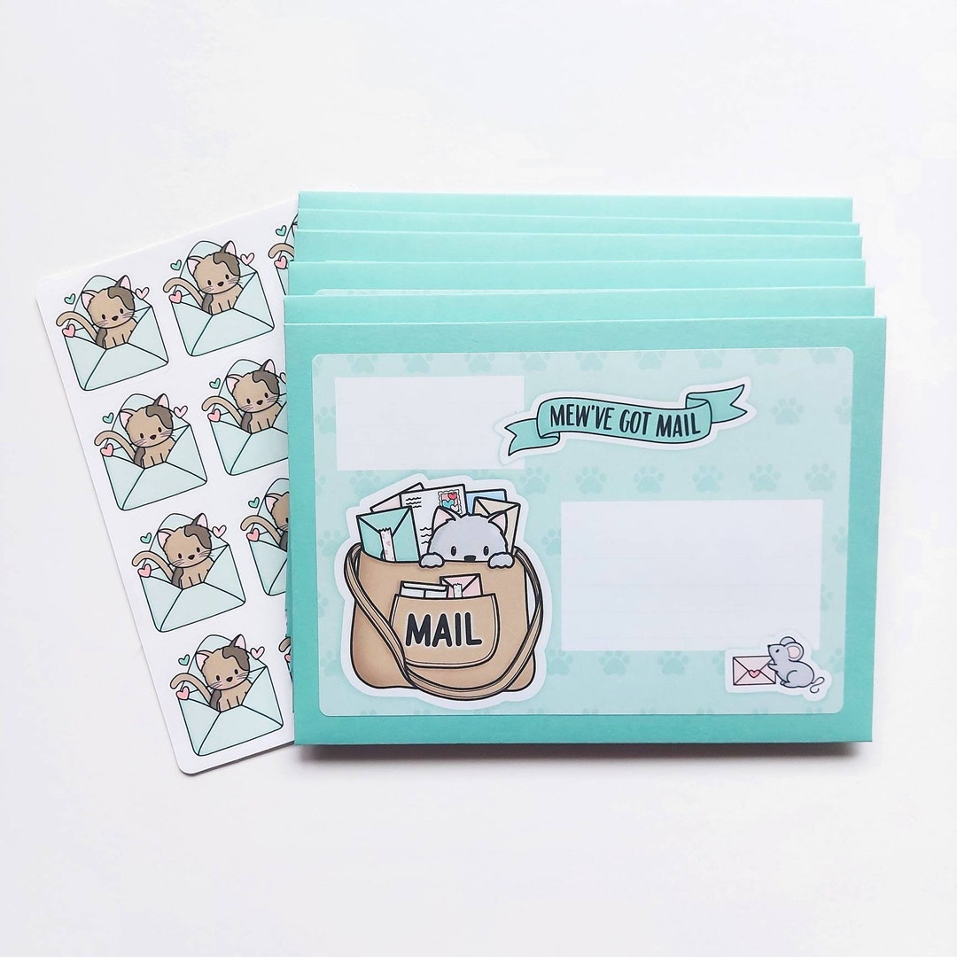 Cat Happy Mail Envelope and Sticker Bundle / Happy Mail / - Etsy
