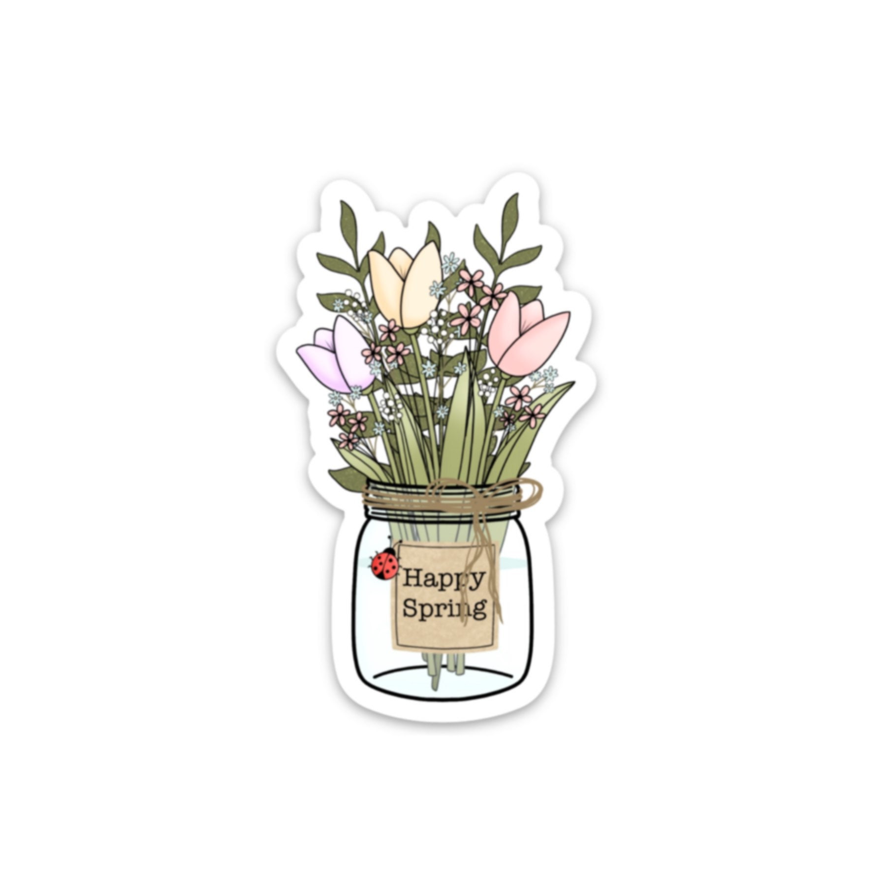 Happy Spring / Mason Jar Flower Sticker / Waterproof Sticker / Vinyl ...