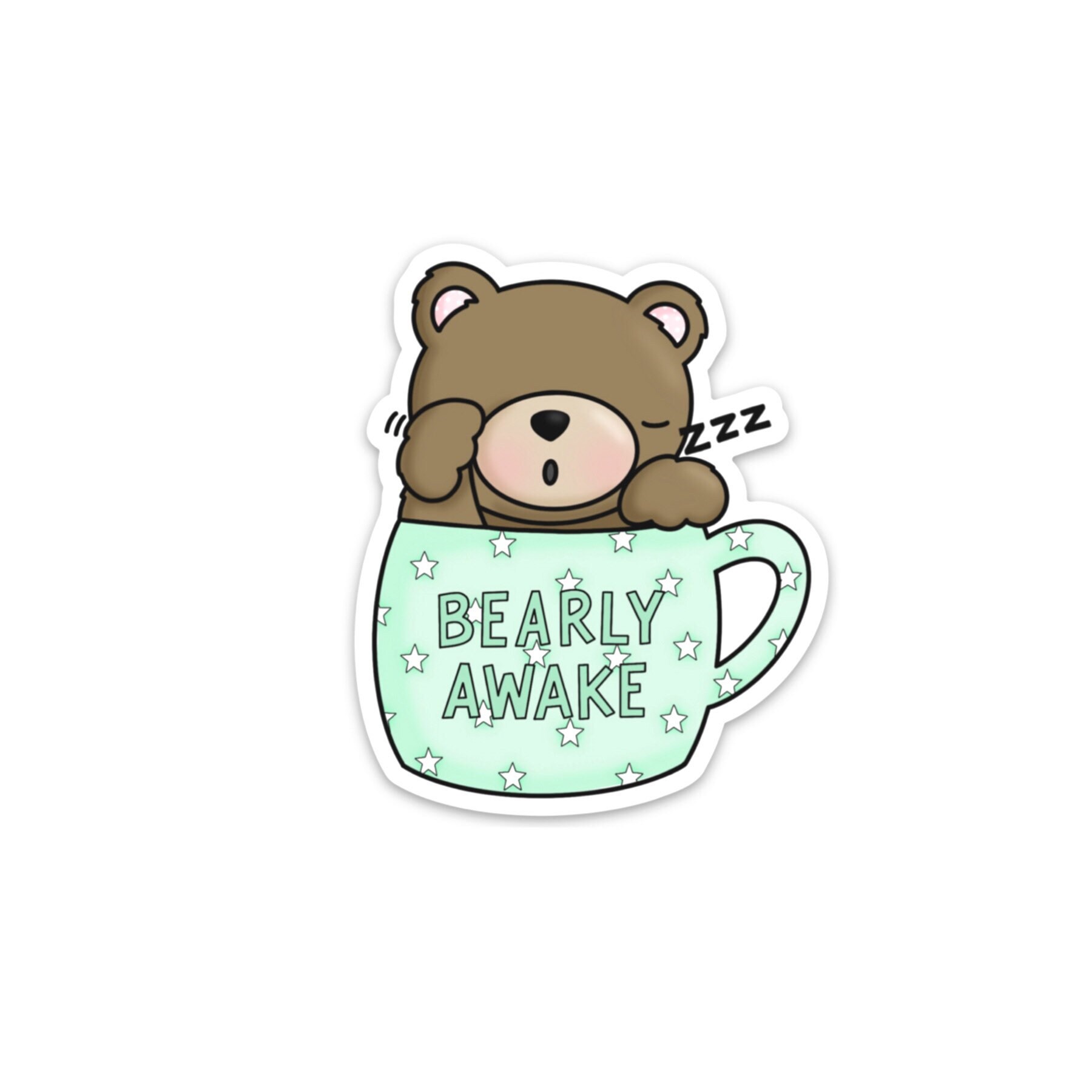 Bear Sticker / Bearly Awake / Vinyl Sticker / Coffee Cup Sticker / Cute ...