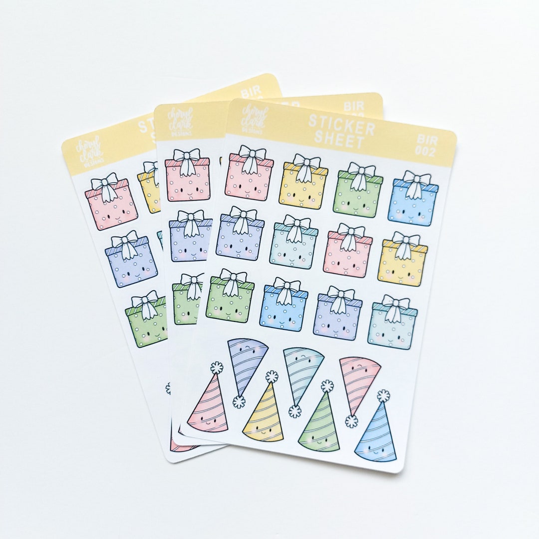 Birthday Stickers / Gifts and Party Hat Stickers / Birthday Presents ...