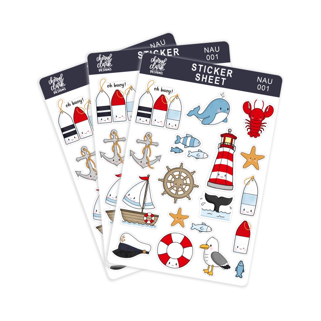 Ocean Stickers / Nautical Theme / Sticker Sheet / Cute Lobster / Paper ...