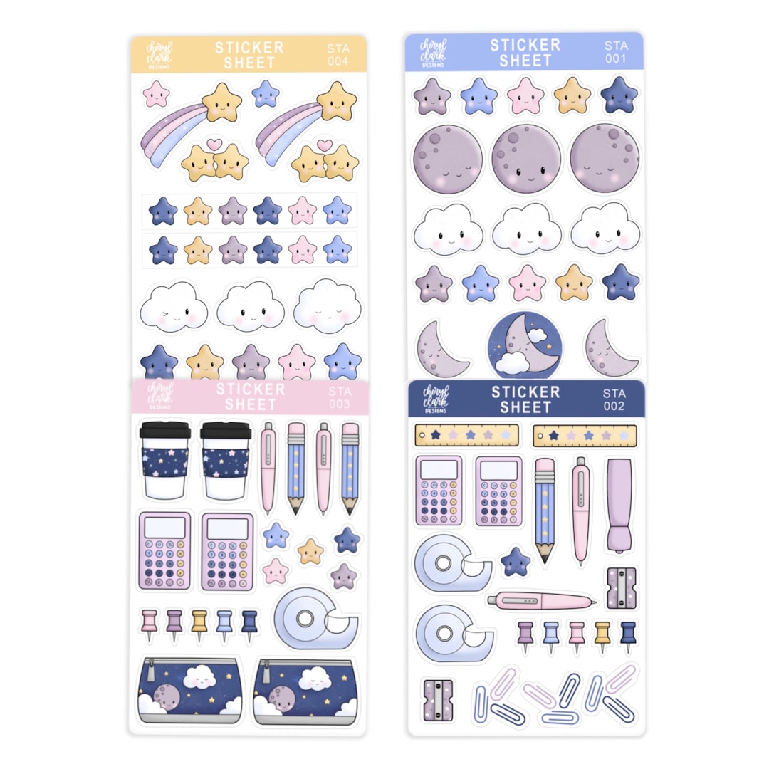 Moon and Stars Stationery Theme Sticker Sheets / Moon Clouds and Stars ...