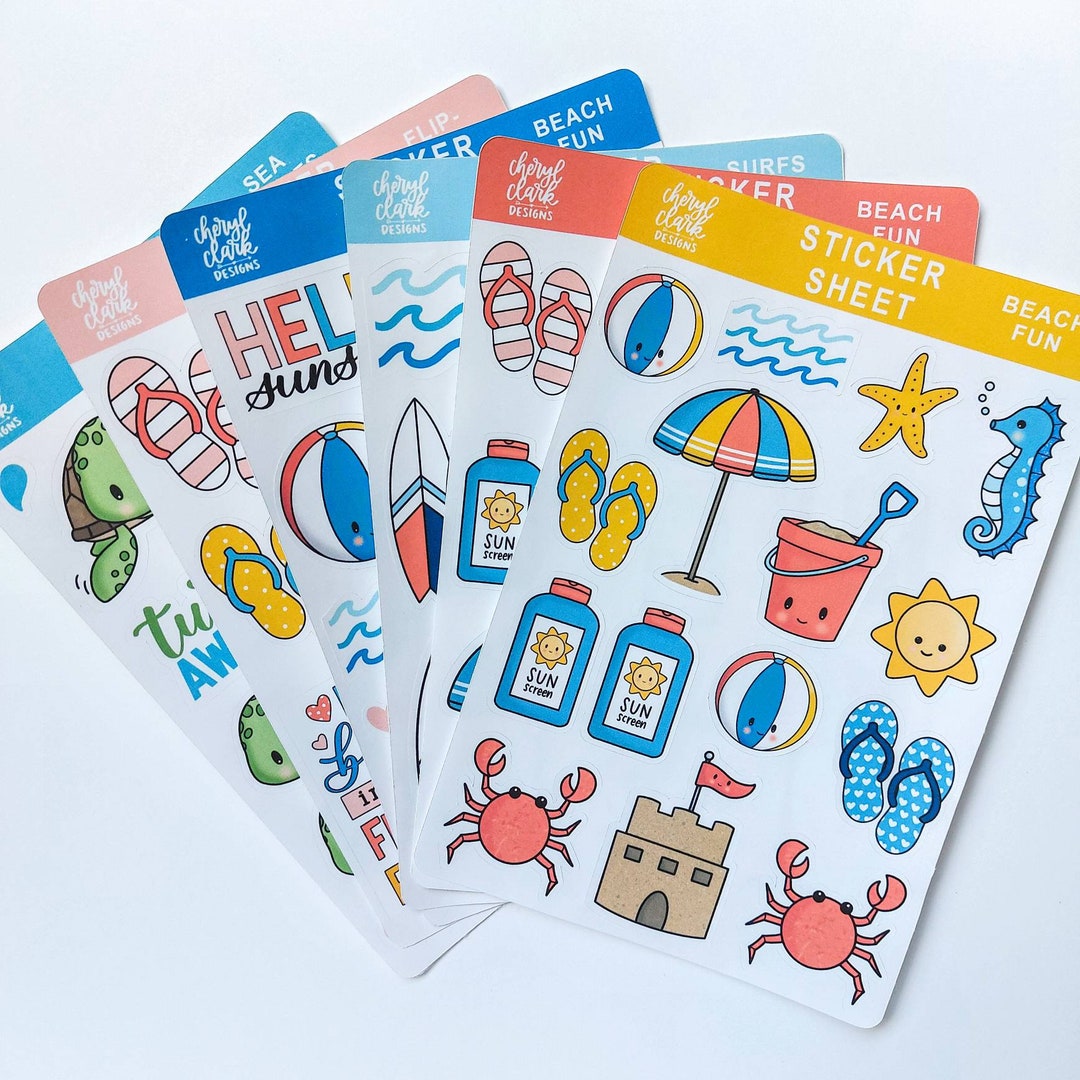 Summer Sticker Bundle / Beach Theme Stickers / Turtle Stickers / Sea ...