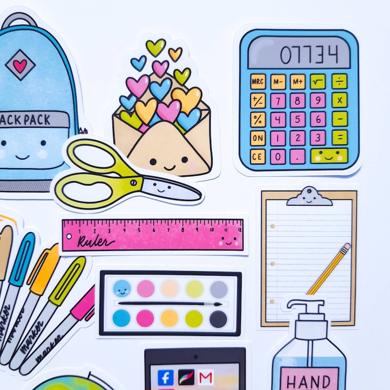 School Supplies Die Cut Stickers/ Hand Drawn Stickers / Planner ...
