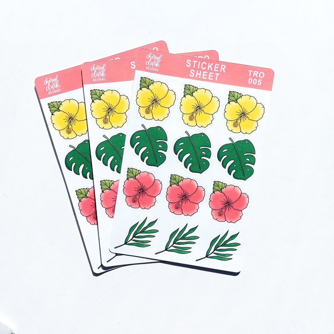 Tropical Stickers / Planner Stickers / Hibiscus Stickers / Monstera ...