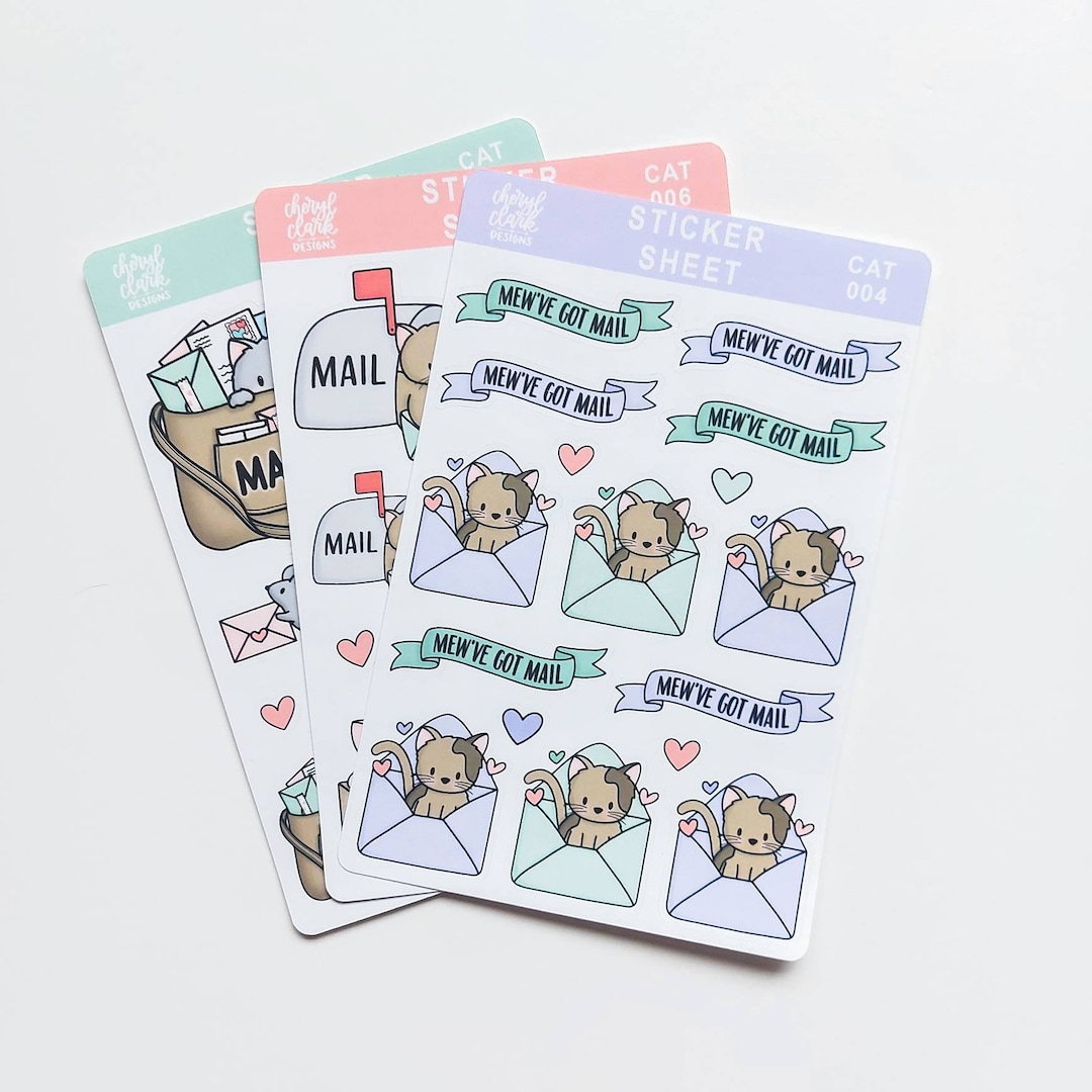 Cat Happy Mail Sticker Bundle/ Cute Cat Stickers / Paper Stickers ...