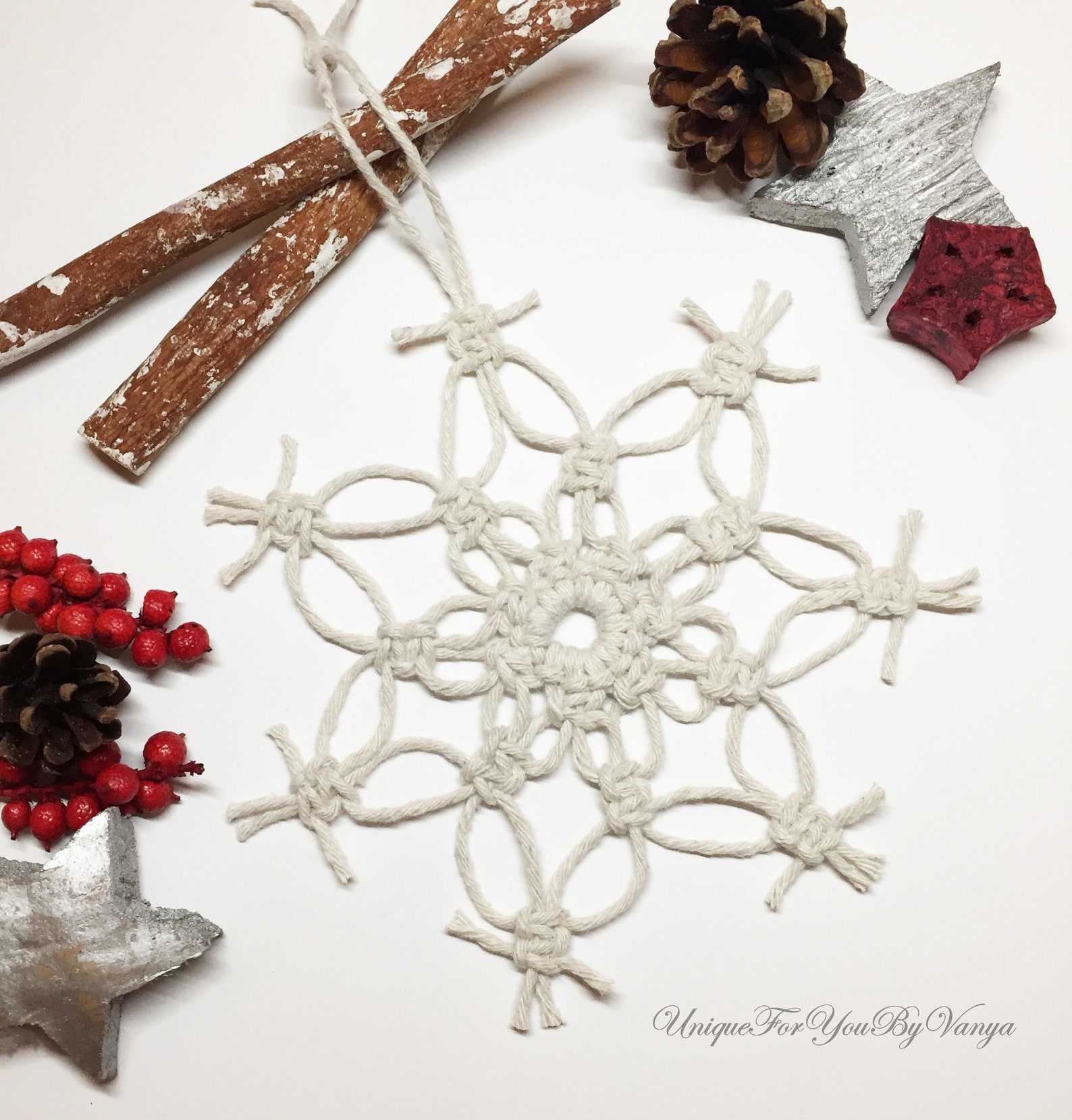 Macrame Snowflake Ornament, PDF Christmas Pattern, Christmas Tutorial ...