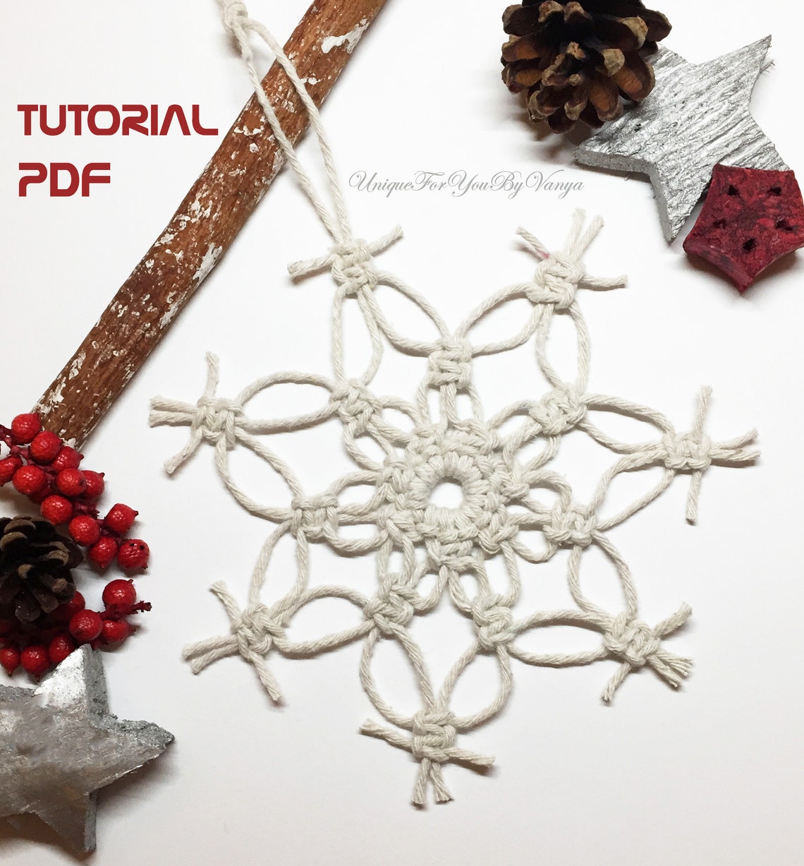 Macrame Snowflake Ornament PDF Christmas Pattern Christmas - Etsy