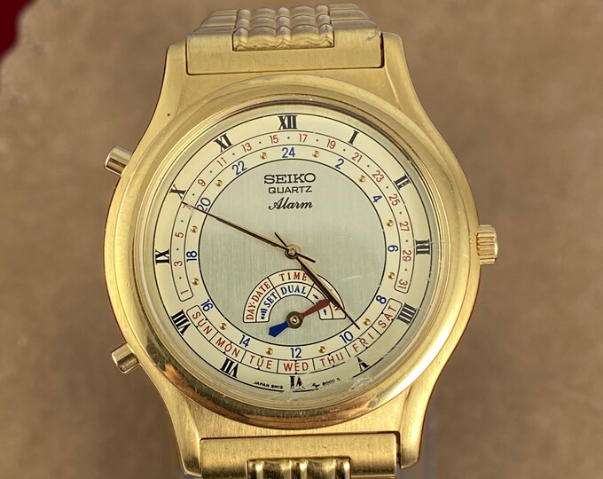 Extremely Rare and Vintage SEIKO Alarm Quartz Japan Movement Gold Tone ...