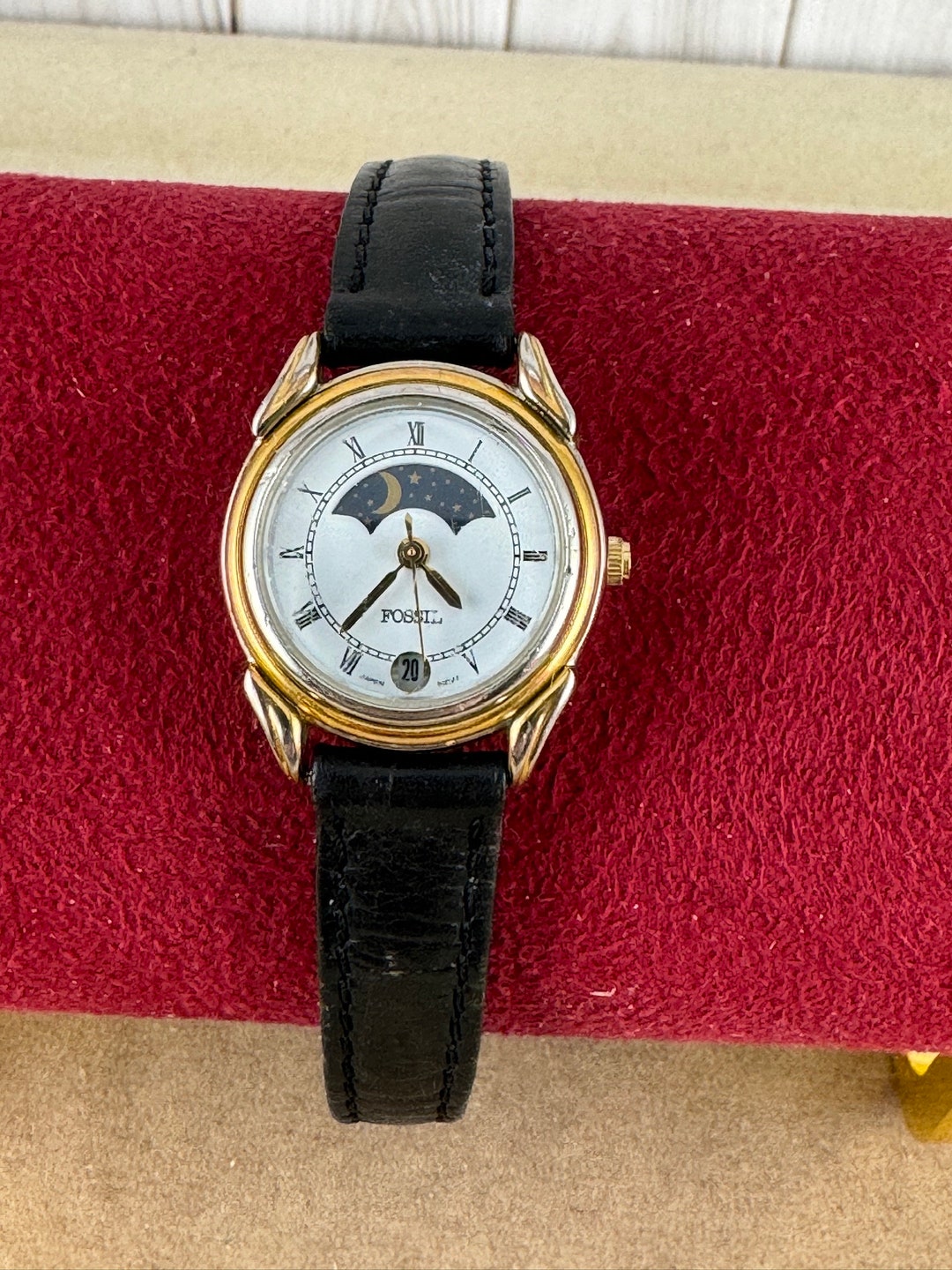 Vintage Fossil Gold Tone Moon Phase Watch 8 Inch Black Strap - Etsy